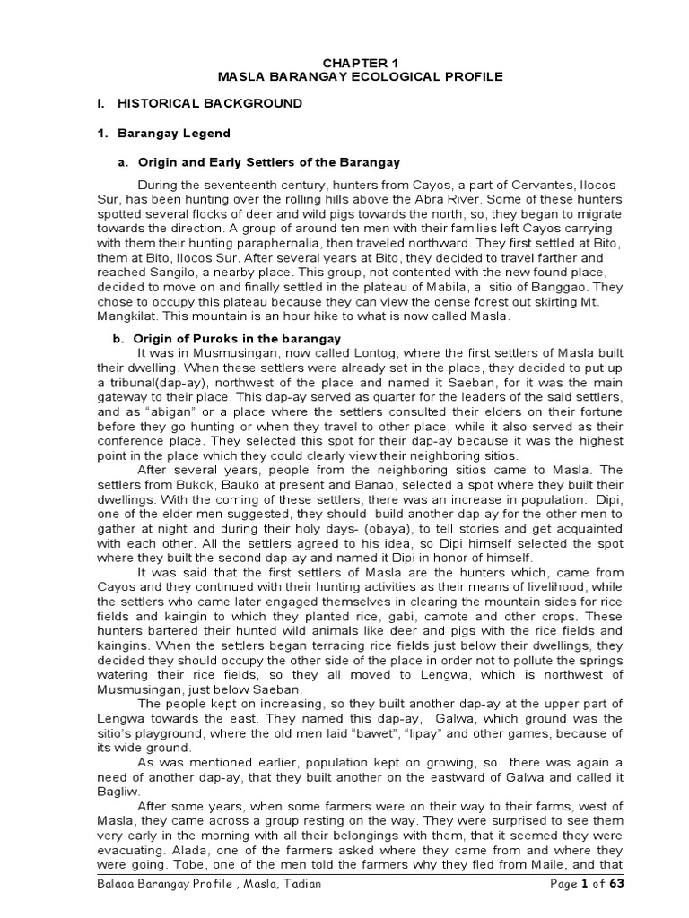 Masla Barangay Ecological Profile I. Historical Background 1. Barangay ...