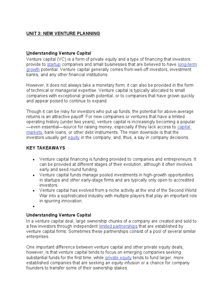 Unit 3: New Venture Planning: Startup Long-Term Growth | PDF | Venture ...
