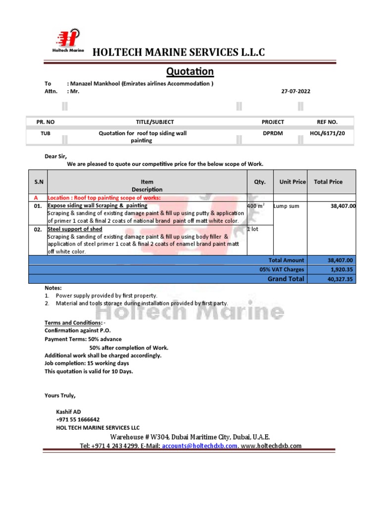 QUOTATION For Roof Top Wall Siding Painting MANAZEL MANKHOOL | PDF ...