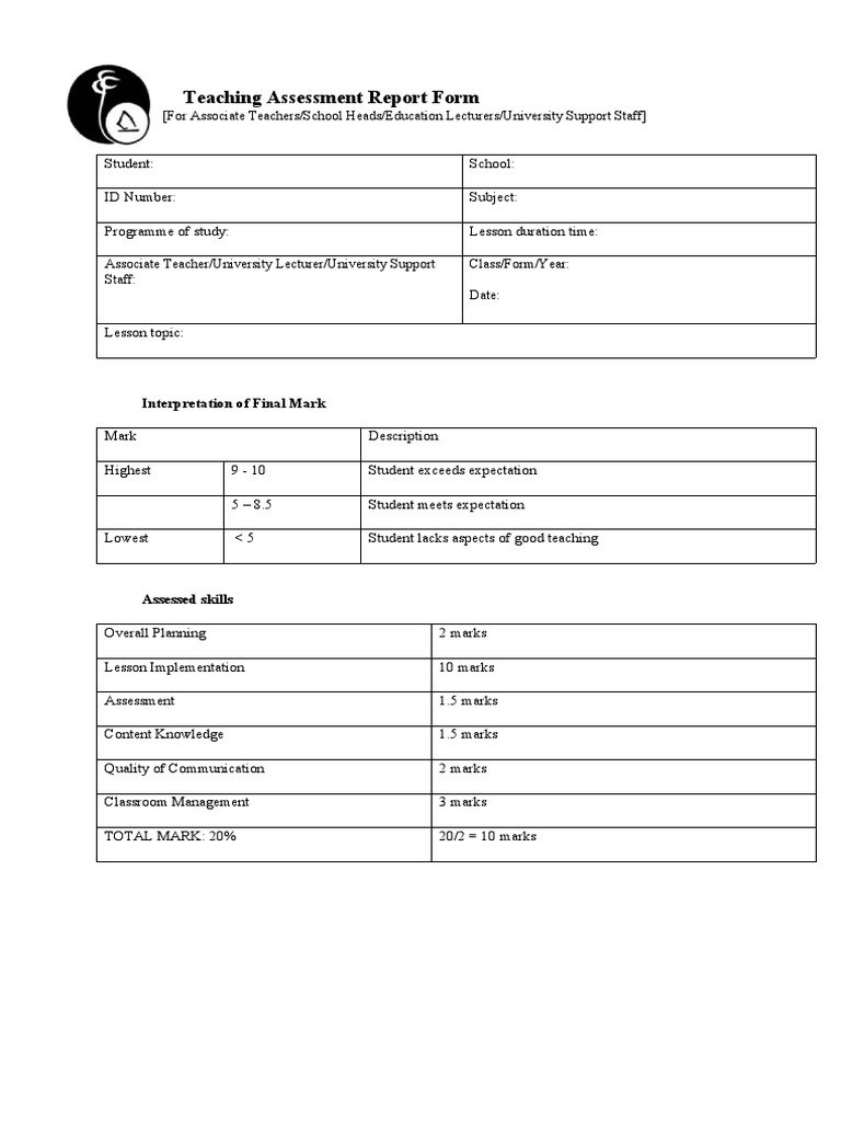 Teaching Assessment Report Form | PDF | Educational Assessment | Teachers