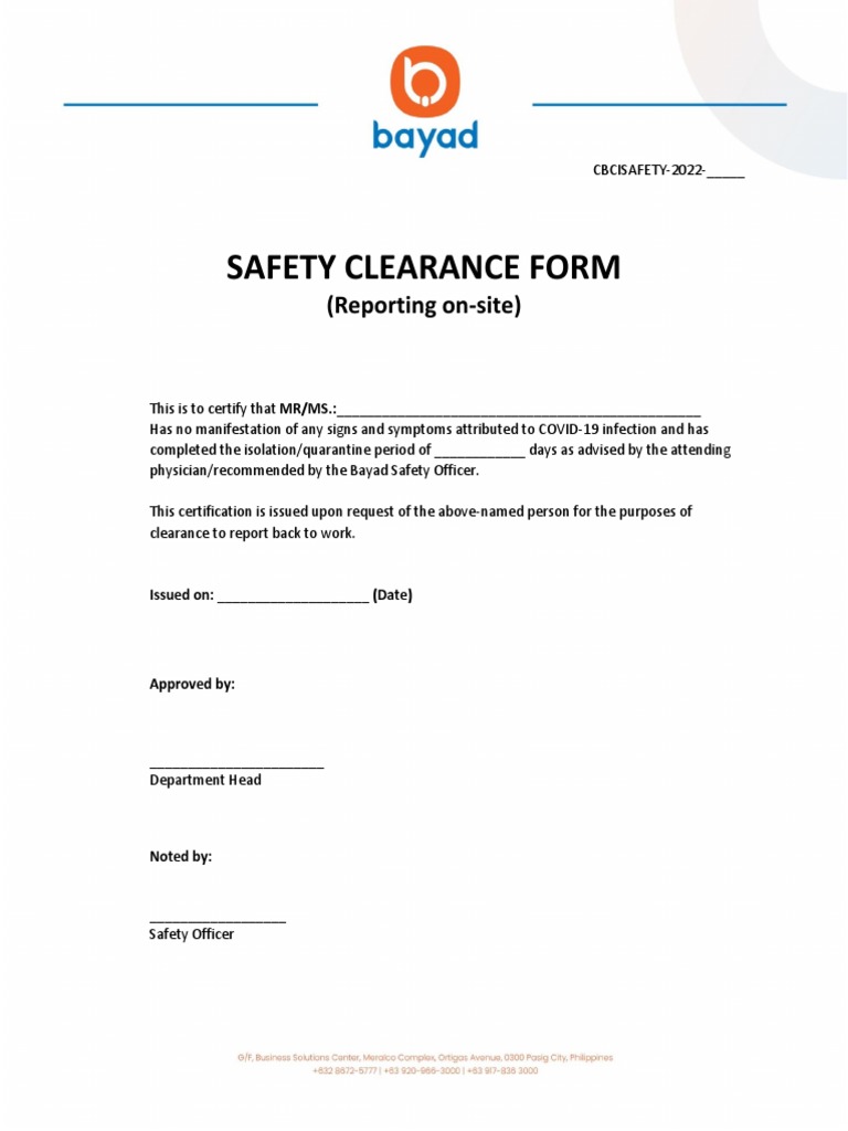 SAFETY CLEARANCE FORM | PDF