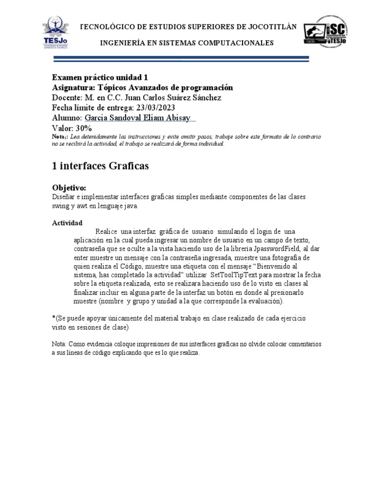 Examen de Interfaces Gráficas en Java | PDF