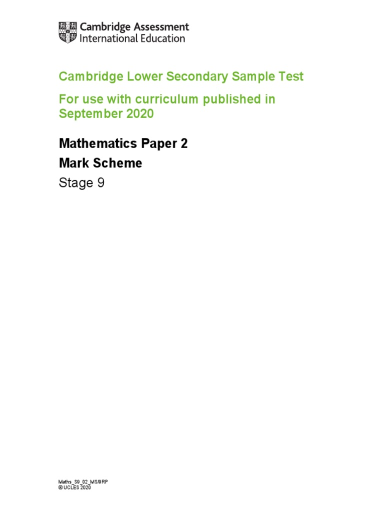 Mathematics Stage 9 Sample Paper 2 Mark Scheme - tcm143-595680 | PDF ...