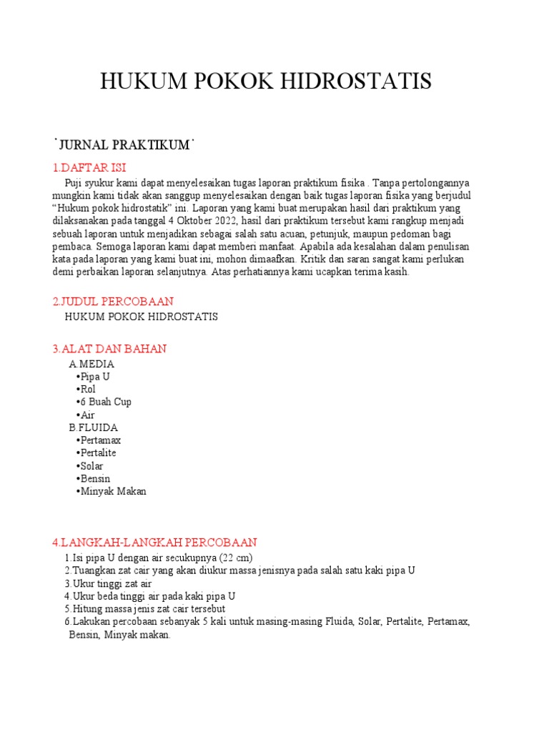 Hukum Pokok Hidrostatis | PDF