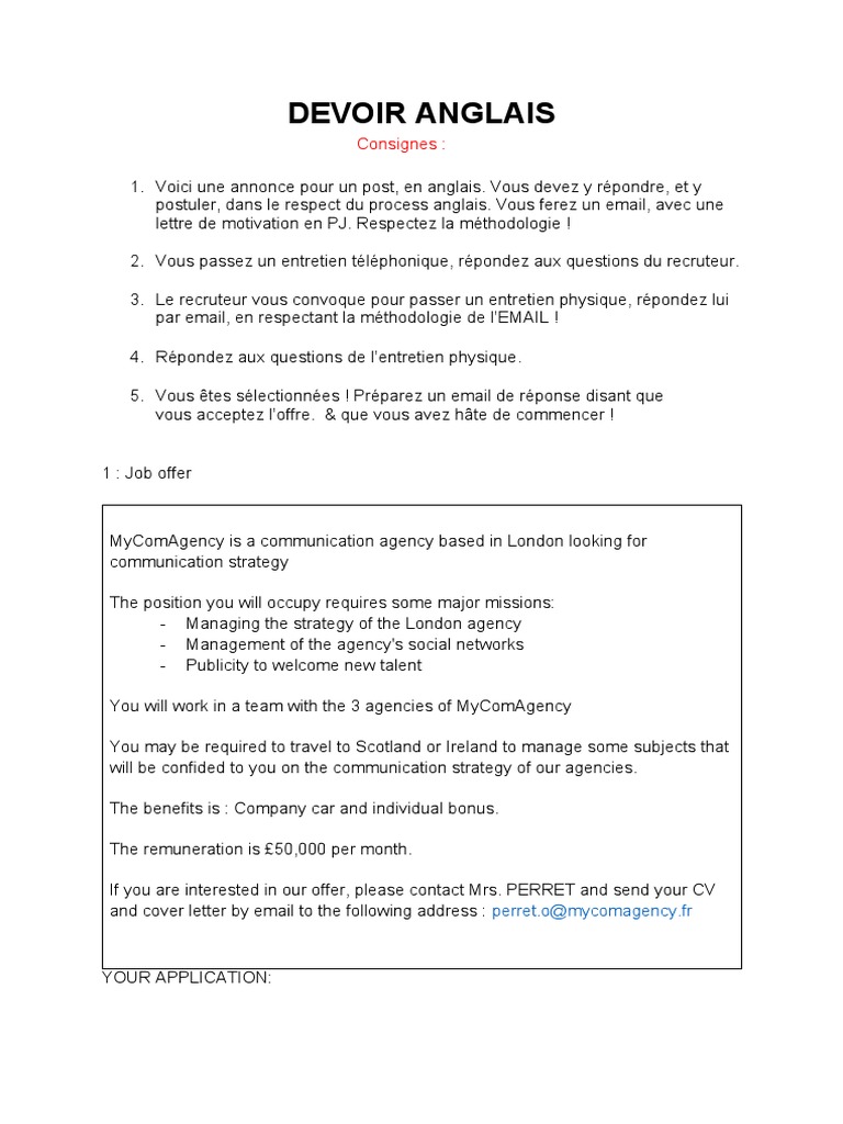 Devoir Anglais: Consignes | PDF | Communication | Employment