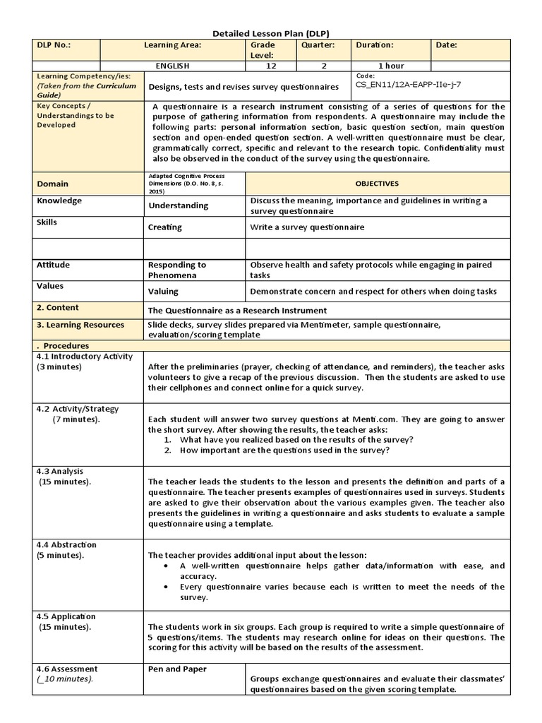 DLP in EAPP - Writing A Questionnaire | PDF | Survey Methodology | Questionnaire