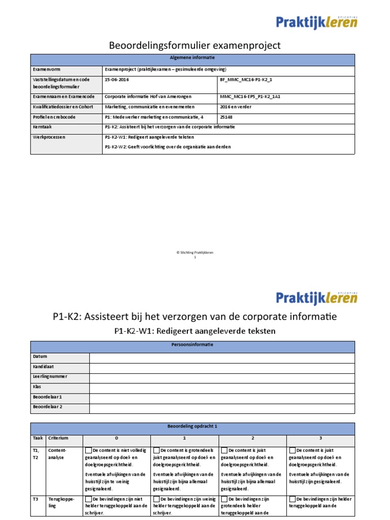 Beoordelingsformulier Examenproject: Algemene Informatie | PDF