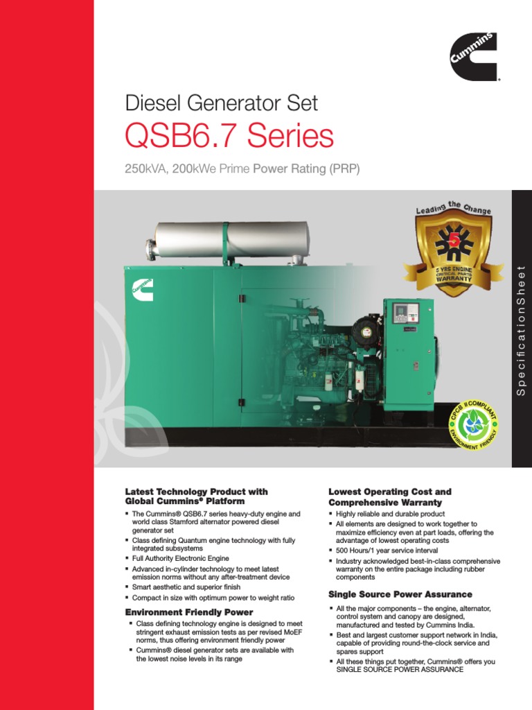 QSB6.7 Series: Diesel Generator Set | PDF | Diesel Engine | Cummins
