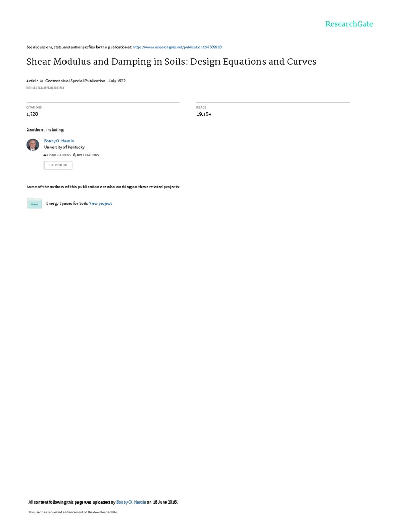 Shear Modulus and Damping in Soils: Design Equations and Curves | PDF