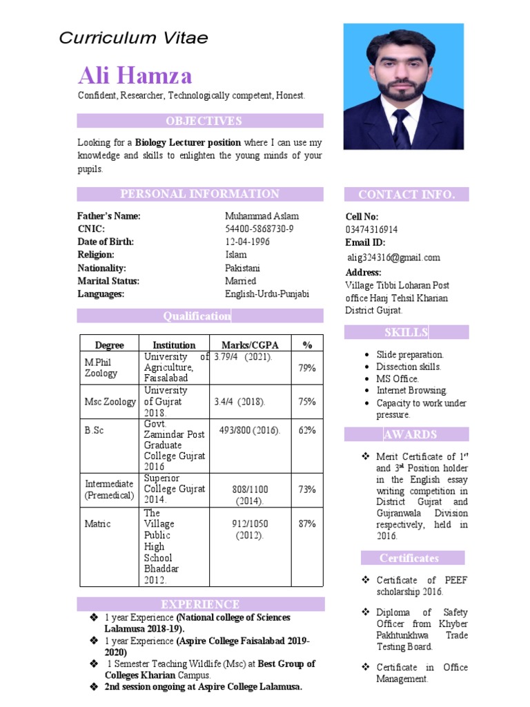 Hamza CV Latest | PDF | Master Of Science | Vocational Education
