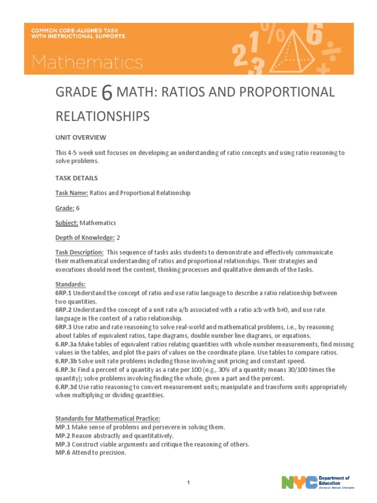 Grade 6 Math - Ratios and Proportional | PDF | Mathematics | Ratio