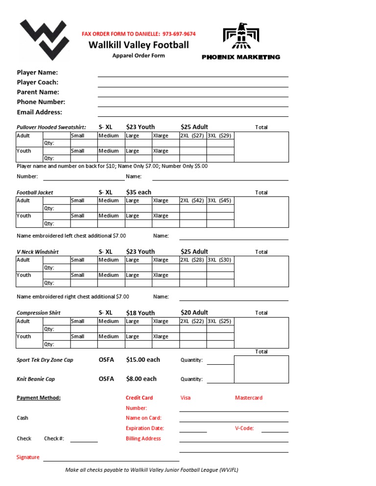 WV Football Order Form | PDF