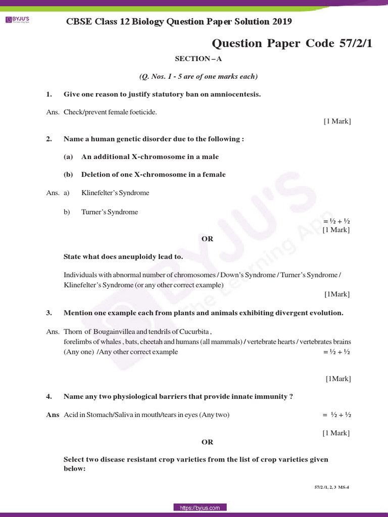 CBSE Class 12 Biology 2019 Question Paper Solution Set 2 | PDF | Food Web | Biomass (Ecology)