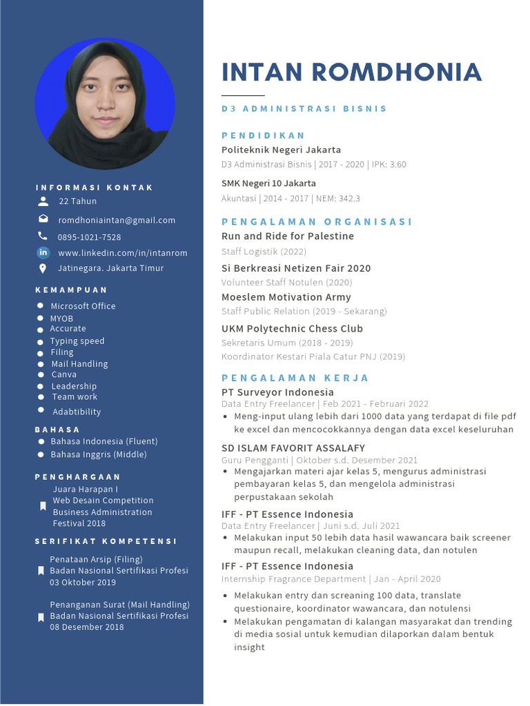 CV Intan Romdhonia v22032022 - Intan Romdhonia | PDF
