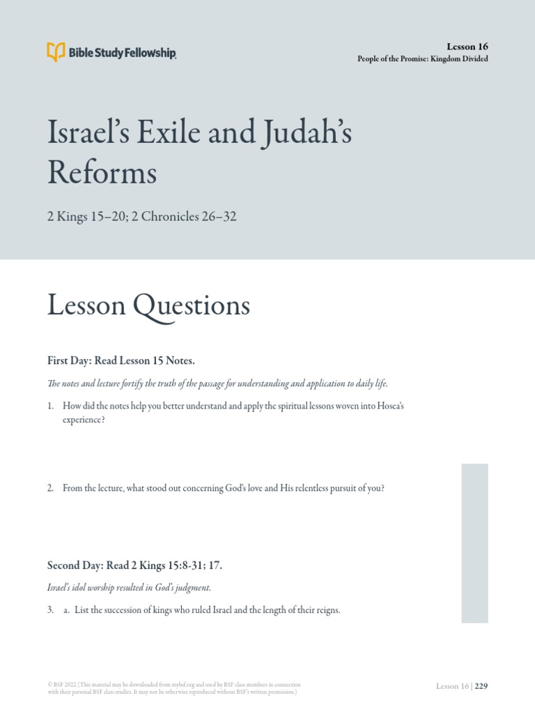 Israel's Exile and Judah's Reforms: Lesson Questions | PDF | Books Of ...