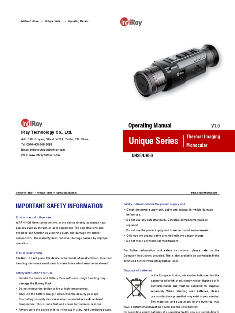 Unique Series Thermal Monocular Manual | PDF | Battery Charger | Zoom Lens