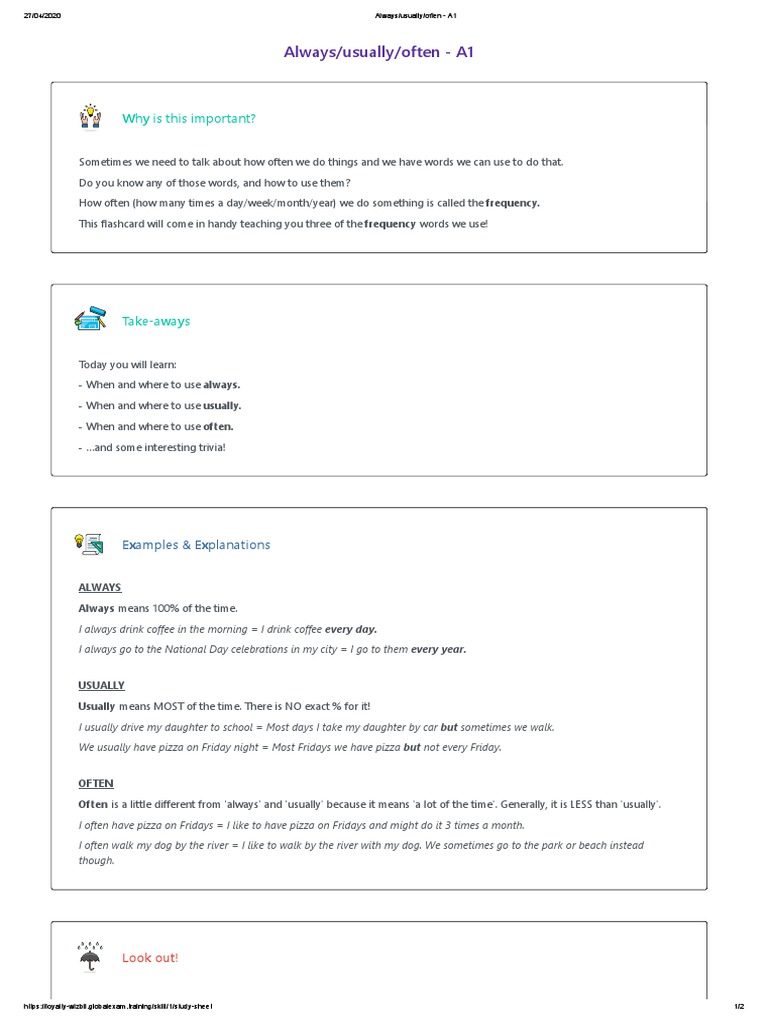 Understanding Always, Usually, Often | PDF | Eating Behaviors Of Humans ...