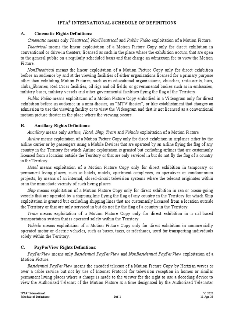 IFTA® INTERNATIONAL SCHEDULE OF DEFINITIONS 2022 Final | PDF | Video On ...