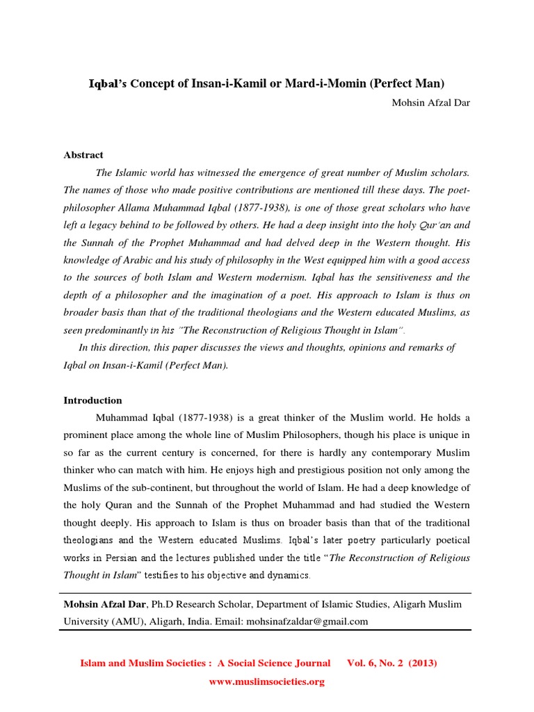 Iqbals Concept of Insan-i-Kamil | PDF | Muhammad | Quran