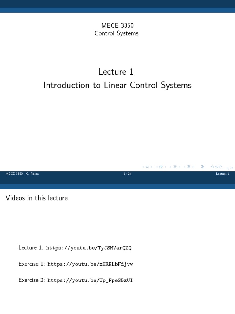 Lecture 1 On | PDF | Control Theory | Control Engineering