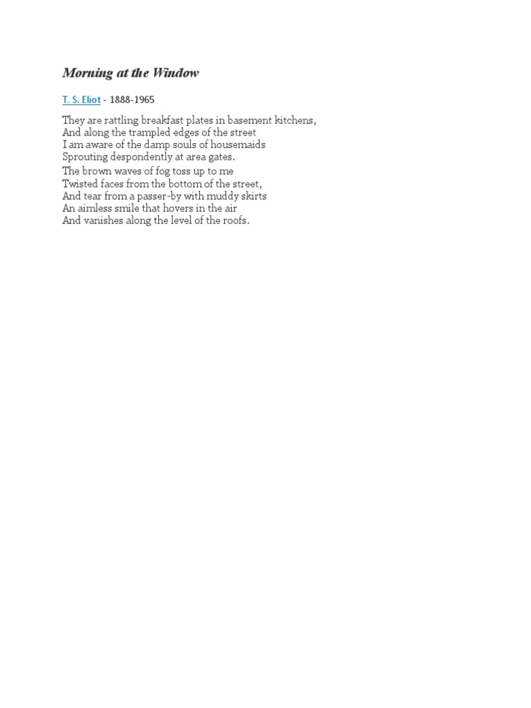 Morning at the Window Analysis | PDF
