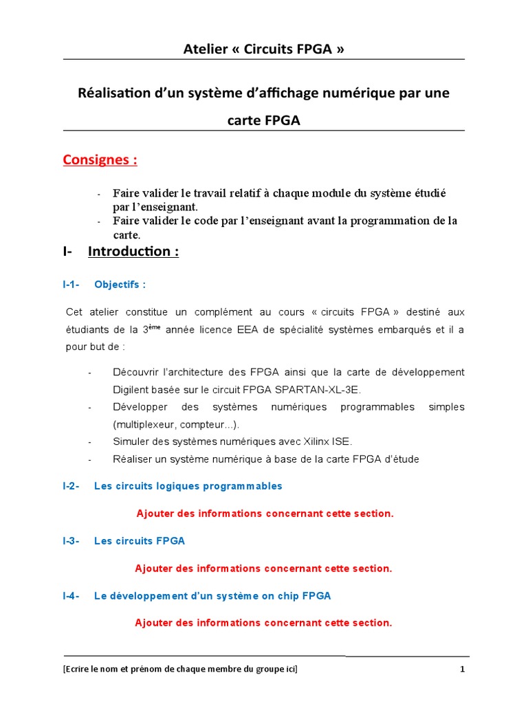 Fascicule TP Circuits - Fpga 3se | PDF | VHDL | Informatique