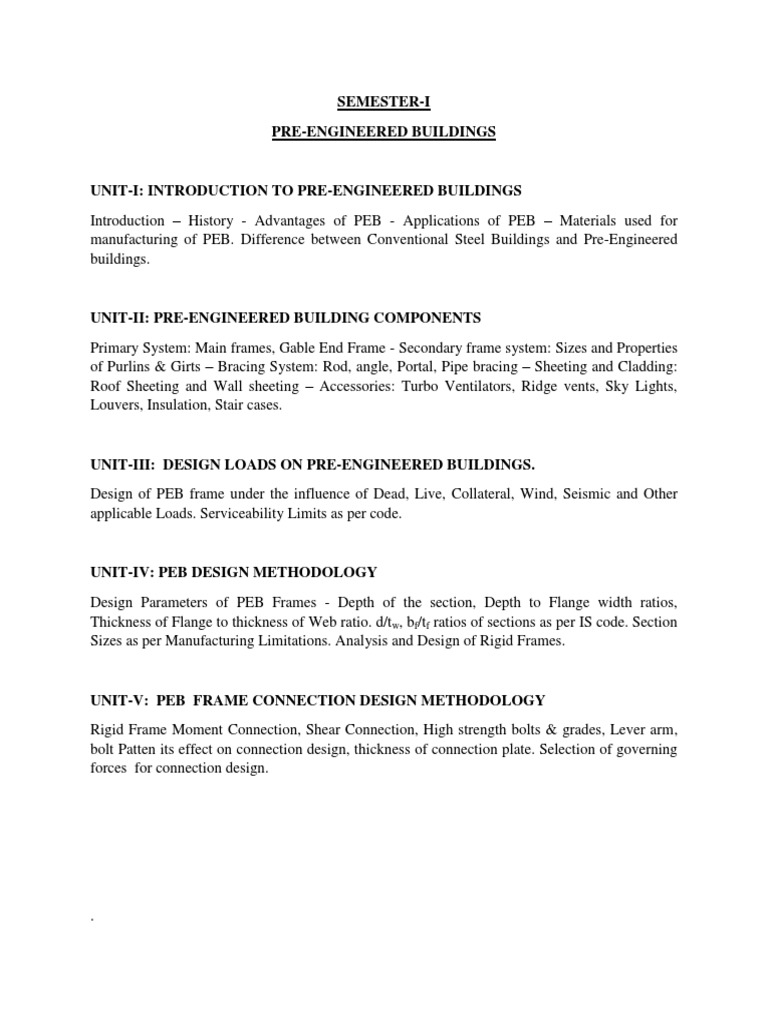 PEB Syllabus Semister I, II | PDF | Framing (Construction) | Buckling