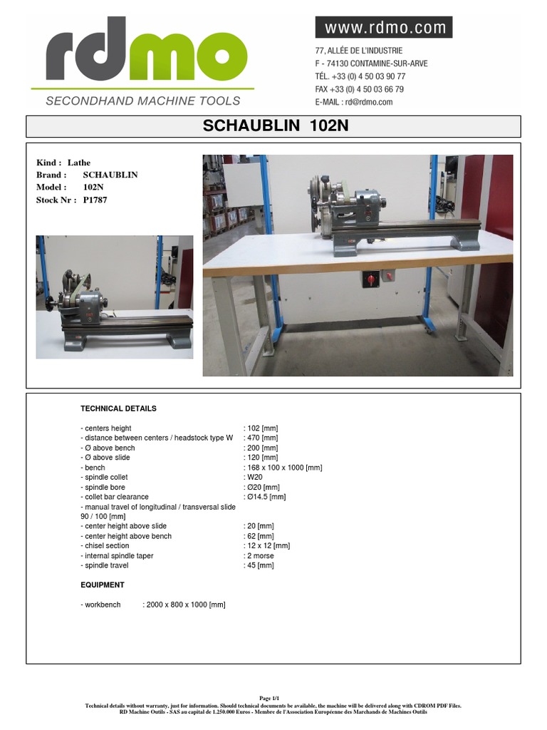 Lathe Schaublin 102n 11298 | PDF