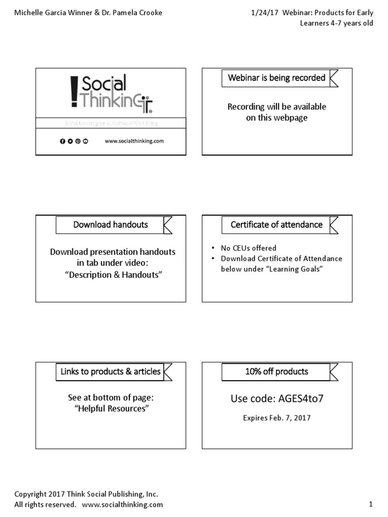 Social Thinking Webinar Handouts Teaching Ages 4-7 | PDF | Learning ...