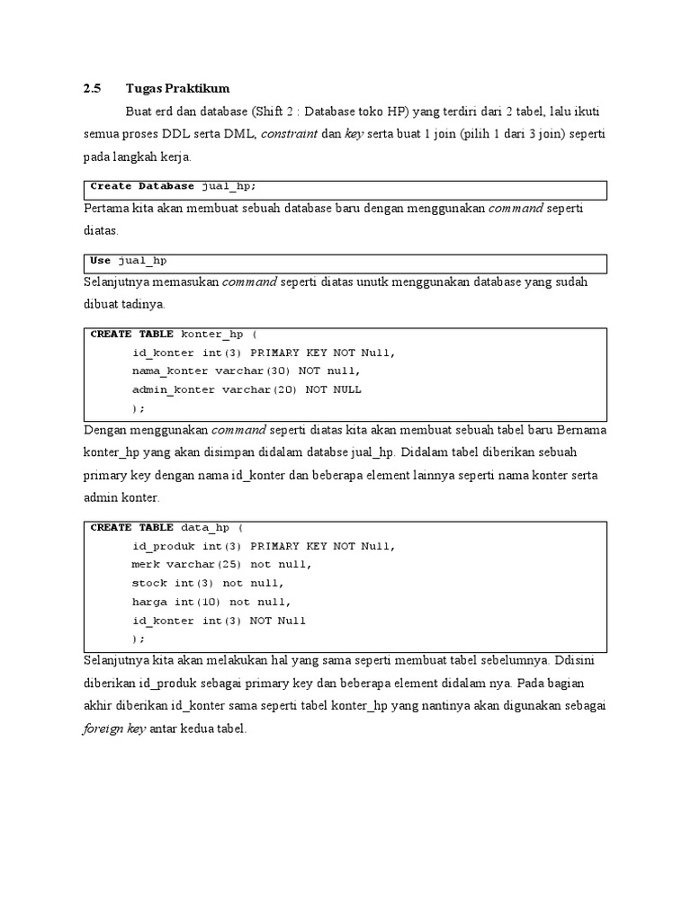 2.5 Tugas Praktikum: Create Database Jual - HP | PDF