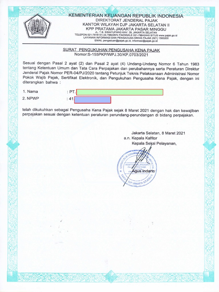 Pengukuhan PKP PT. Nusantara Abhipraya | PDF