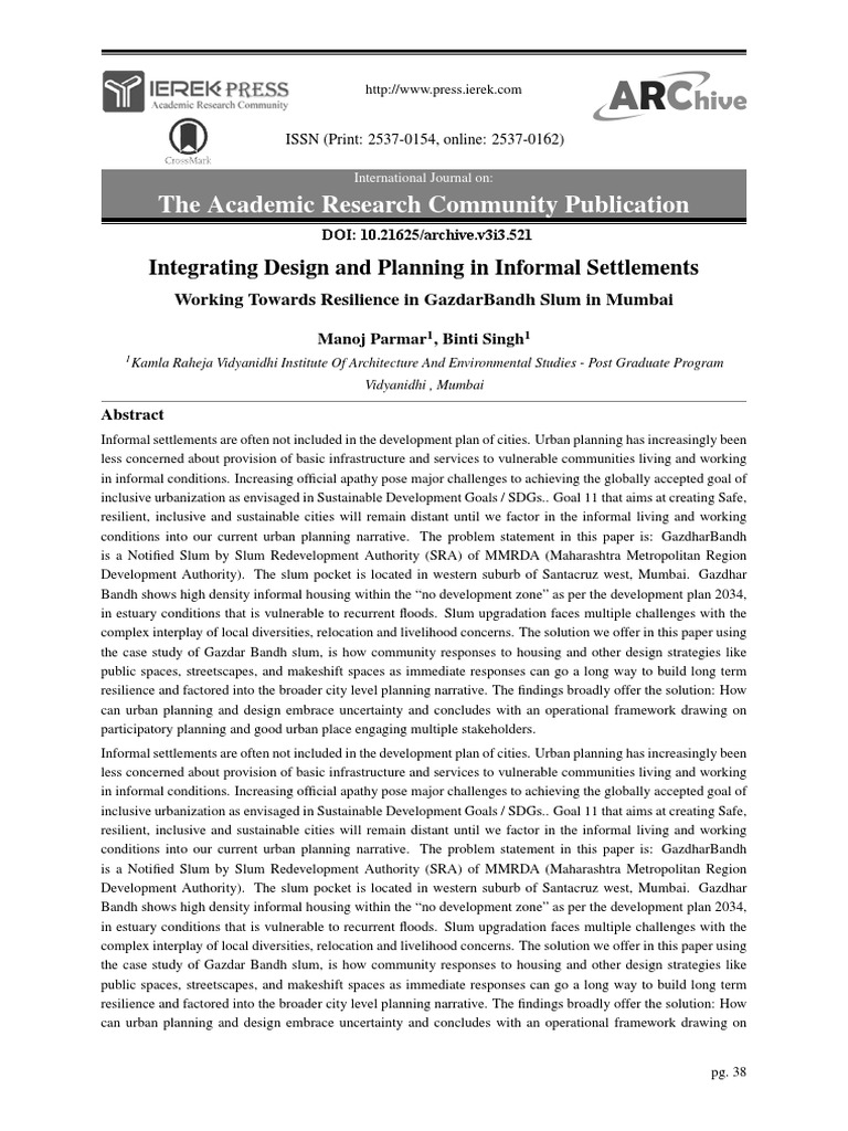 Integrating Design and Planning in Informal Settlements Working Towards ...