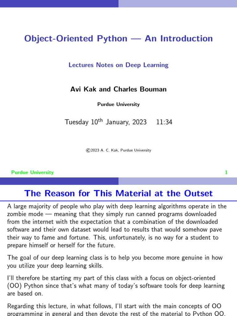 Object Oriented Python An Introduction Avi Kak And Charles Bouman