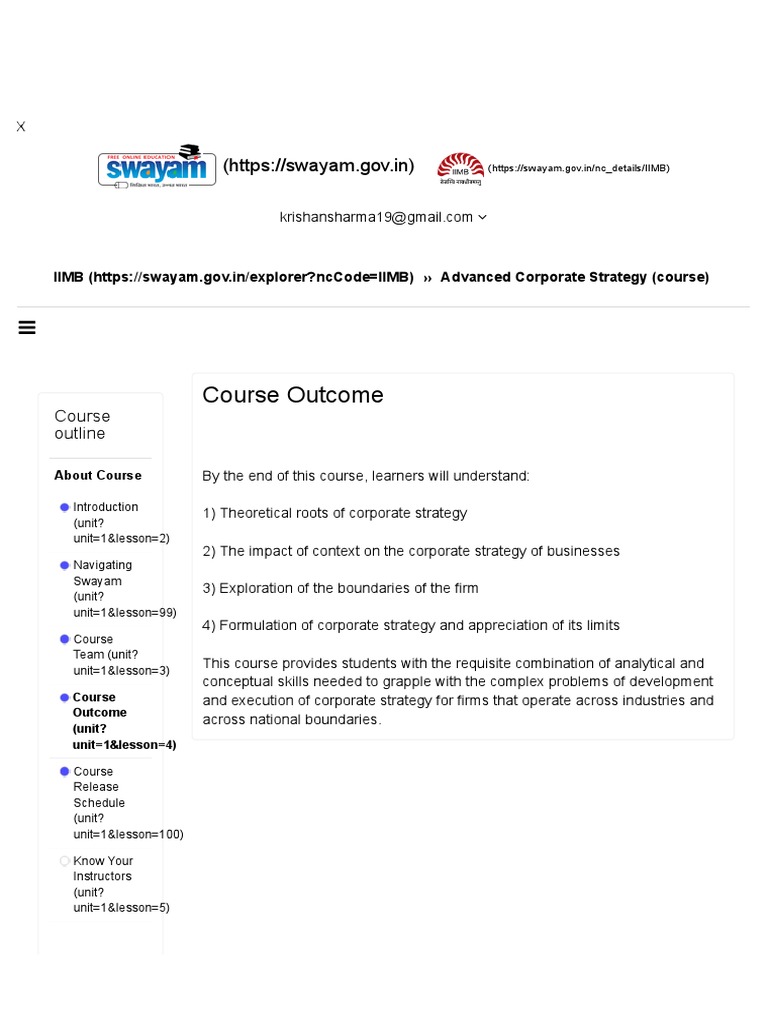 Advanced Corporate Strategy - Course Outcome | PDF