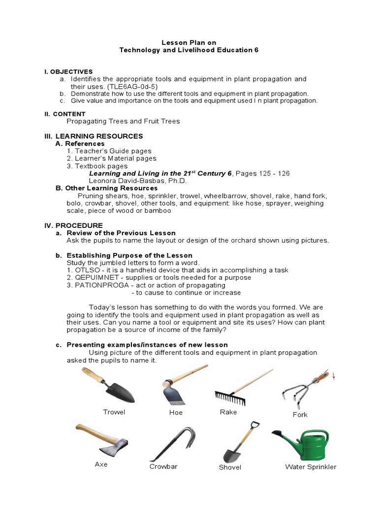Cot 1 Lesson Plan | PDF | Tools | Agriculture