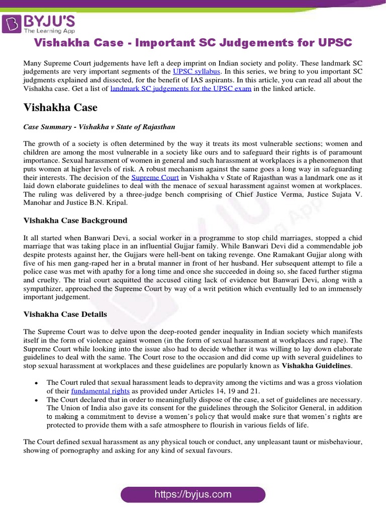 Vishakha Case UPSC | PDF | Sexual Harassment | Justice