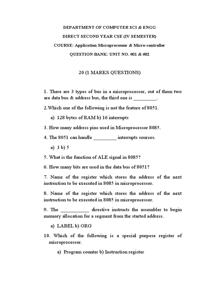 Question Bank | PDF | Microcontroller | Microprocessor