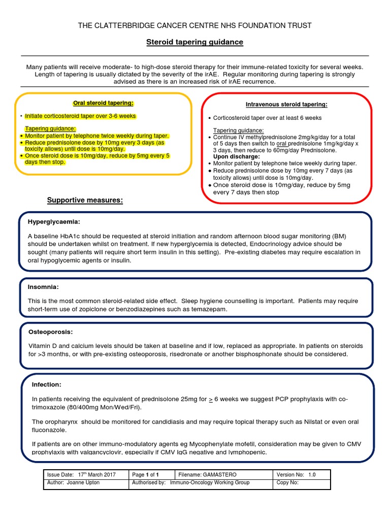 2017 Steroid Tapering Guideline Cancer NHS Foundation Trust | PDF ...