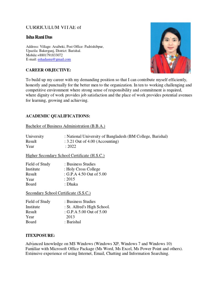 Isha Rani Das: Curriculum Vitae of | PDF | Bangladesh | Software