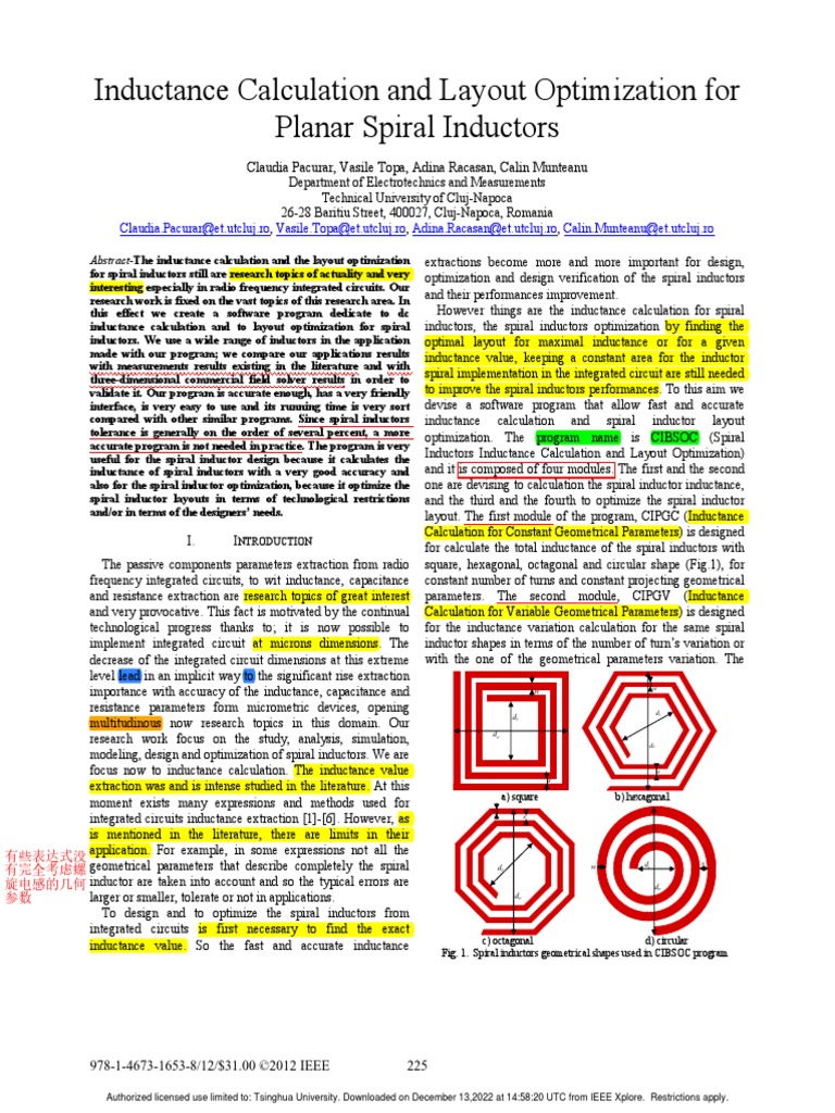 Inductance Calculation and Layout Optimization For Planar Spiral Inductors | Download Free PDF ...
