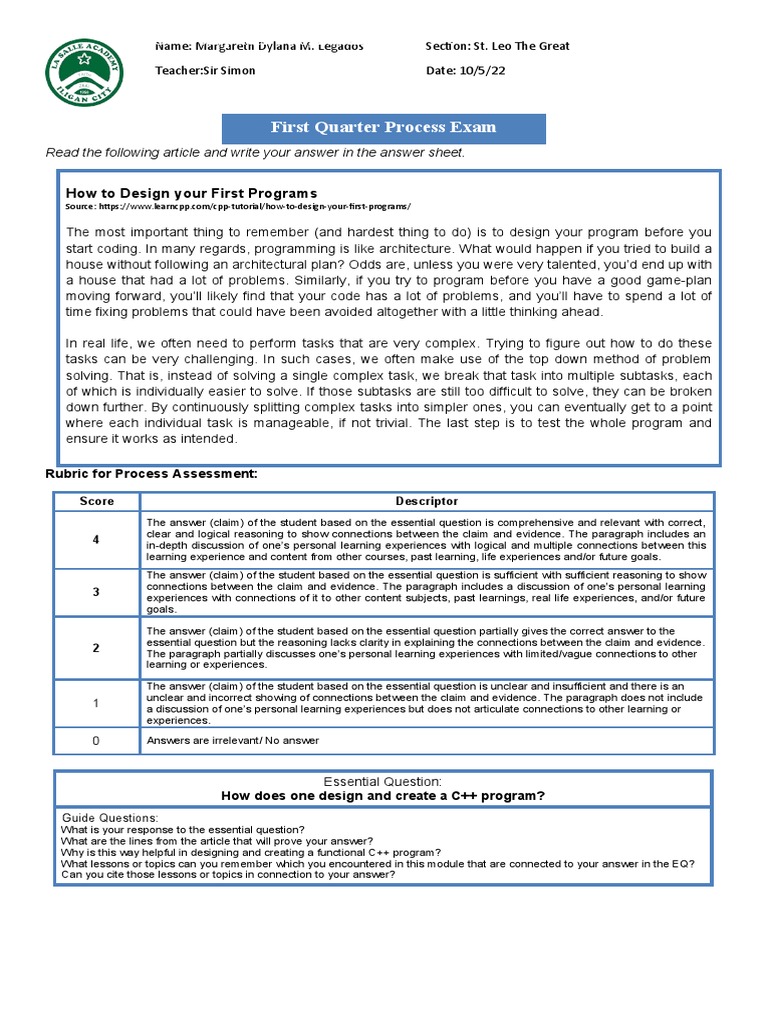 TLE 9 Process Exam 1QTR | PDF | Experience | Learning