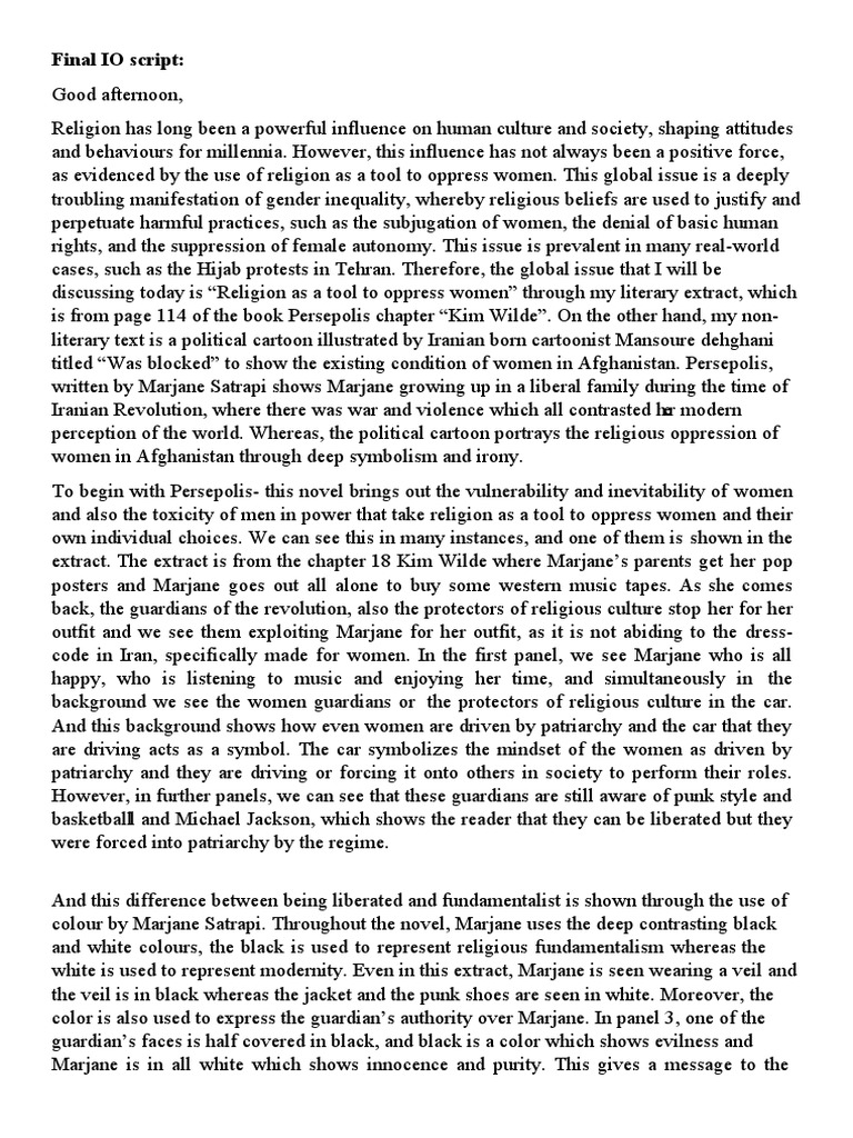 Final IO Script | PDF | Hijab | Gender