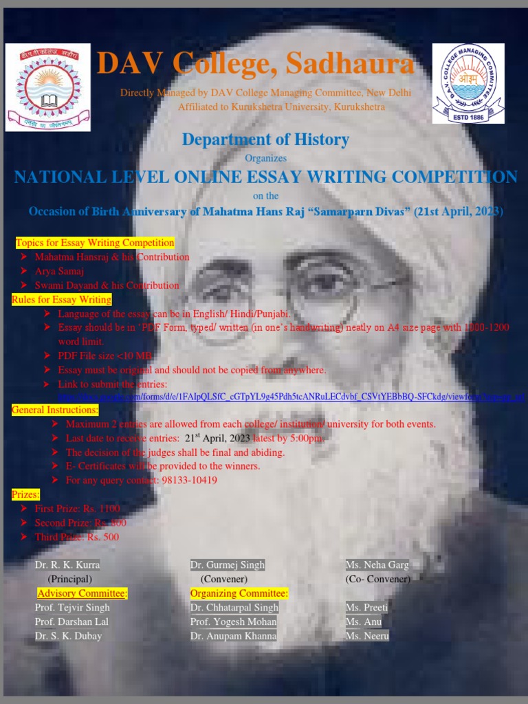 DAV College, Sadhaura: Department of History National Level Online ...