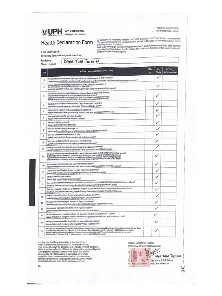 Health Declaration Form | PDF