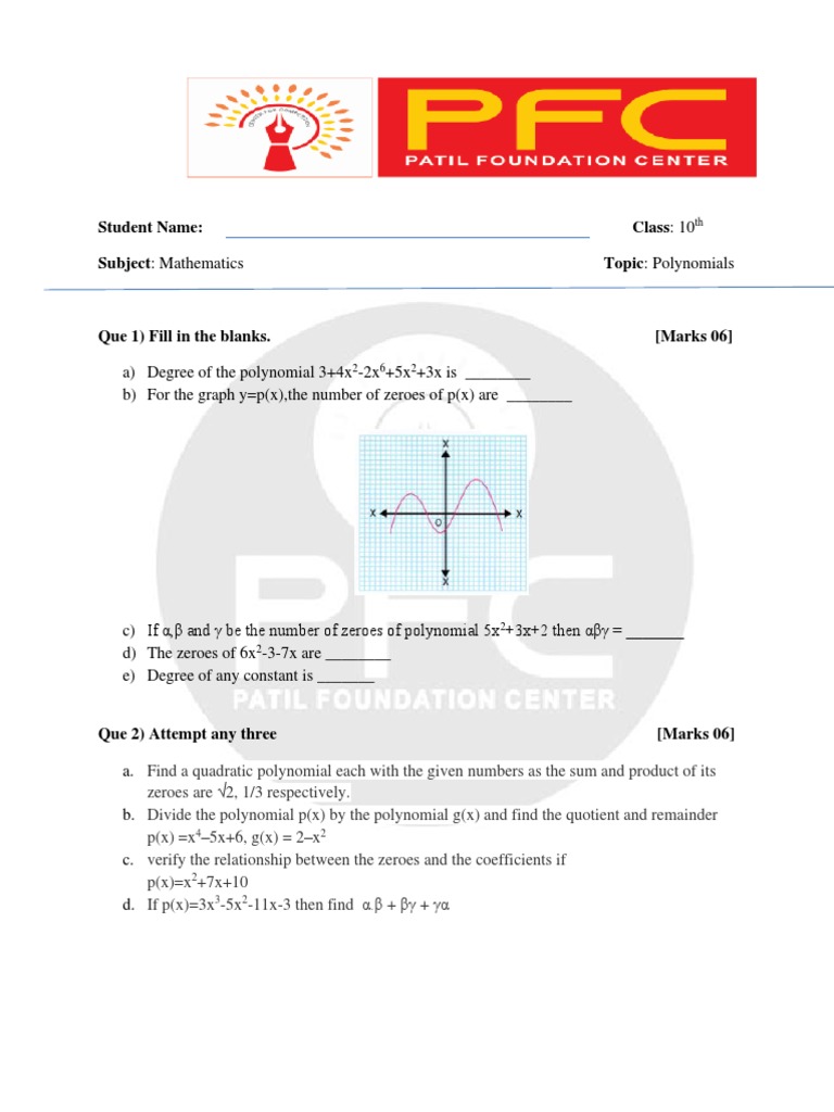 Class 10th Polynomials | PDF