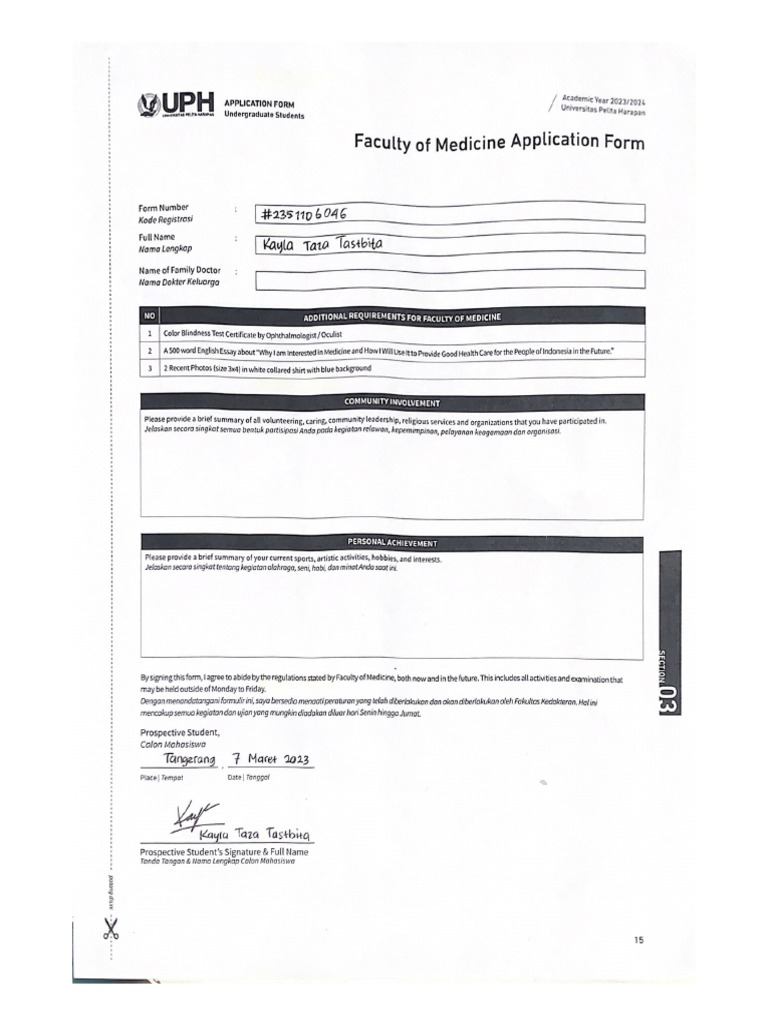 Faculty of Medicine Application Form | PDF