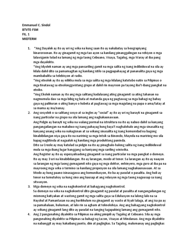 Midterm Fil. 1 | PDF