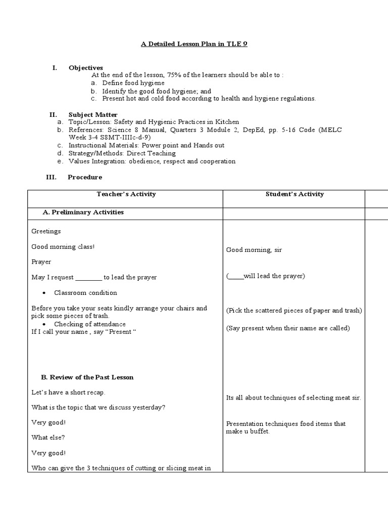 JanPhillipLesson Plan TTL Template | PDF | Food Safety | Hygiene