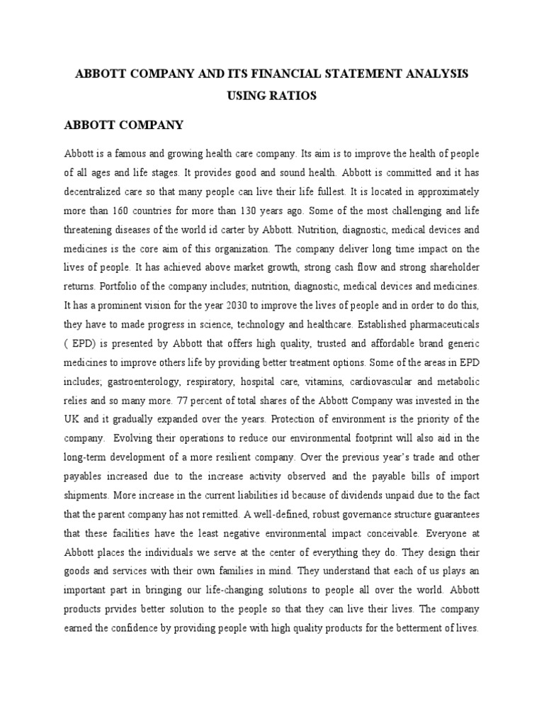 Abbott Company and Its Financial Statement Analysis Using Ratios Abbott ...