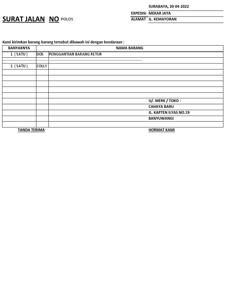 Contoh Surat Jalan Pengiriman Barang | PDF